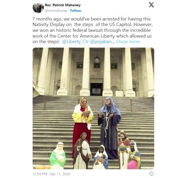 In Historic First, Nativity Scene Goes on Display at US Capitol