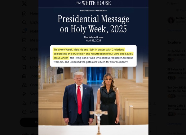 President Trump Posts Two Easter Messages to Christians in America